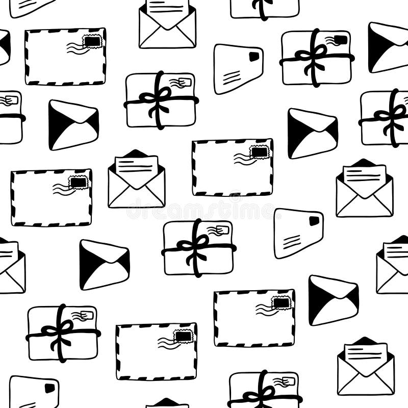 Seamless Mail Pattern. Cute Doodle Background with Letters, Camera ...