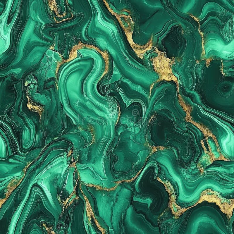 Seamless Malachite Texture with Flowing Green Pattern Stock Photo ...