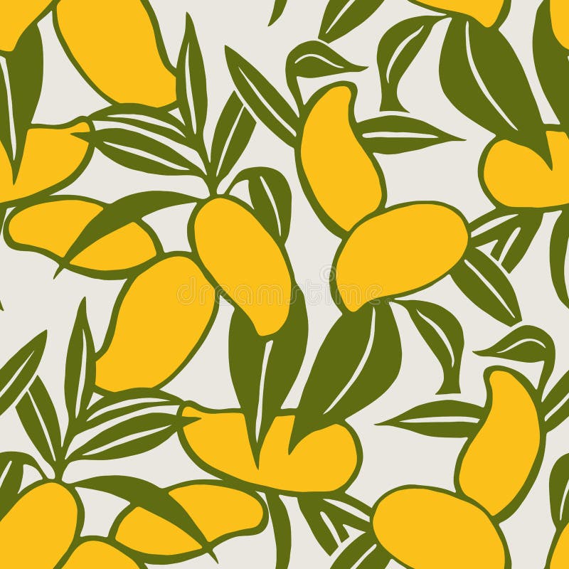 Seamless Mango Pattern with Leaves Tropical Fruit Wallpaper Stock ...