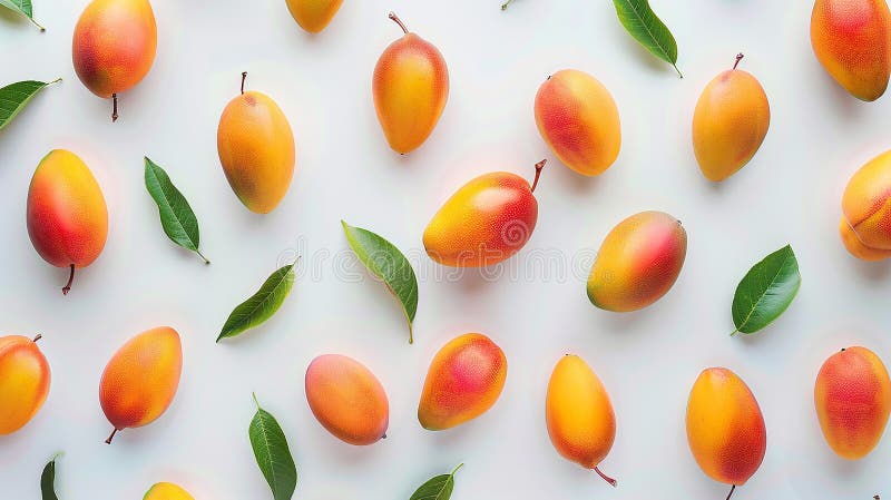 Seamless Mango Patterns on a White Background with Soft Lighting Stock ...