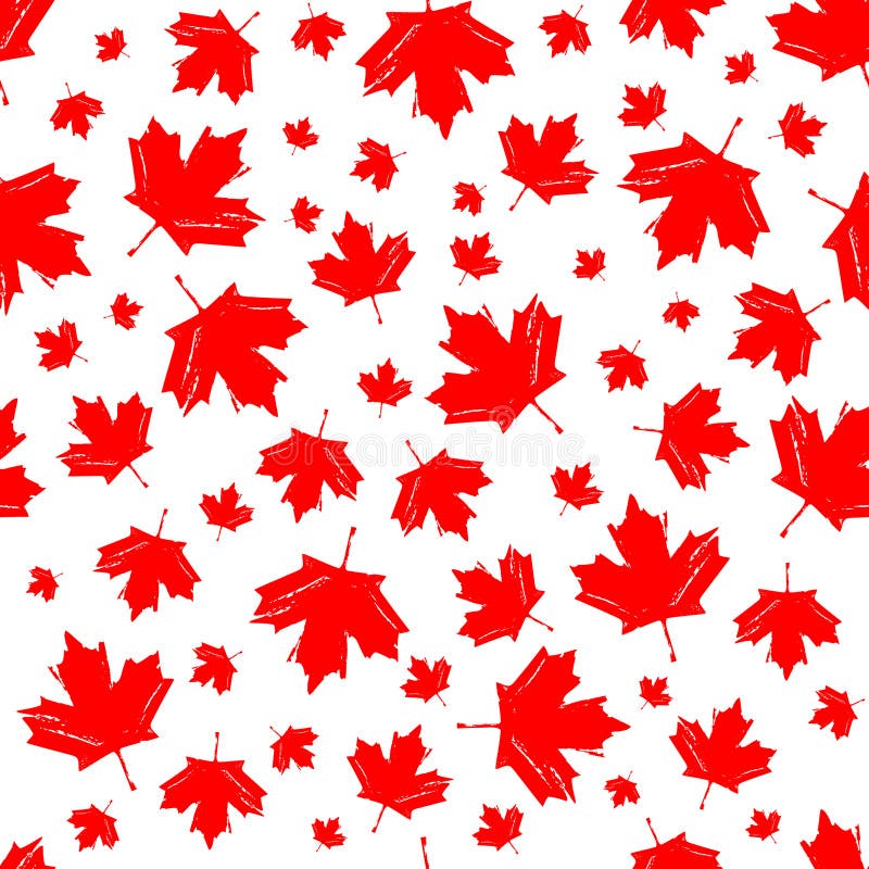 Seamless Maple Leaf Vector Pattern. Hand-painted Red Maple Leaf of Different Sizes Stock ...