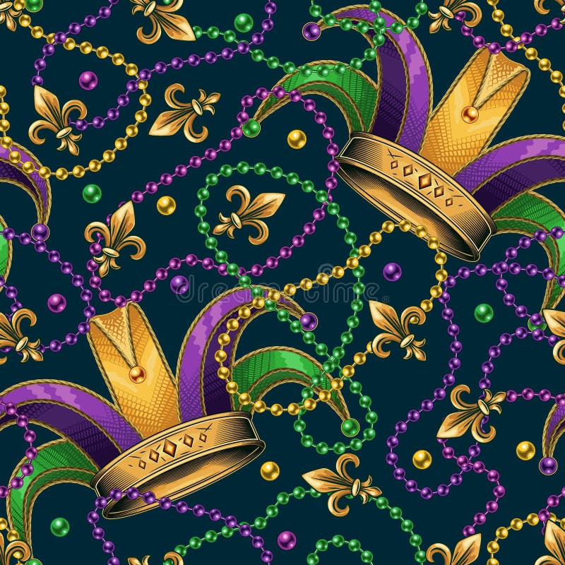 Seamless Mardi Gras Pattern with Harlequin Hat Stock Vector ...