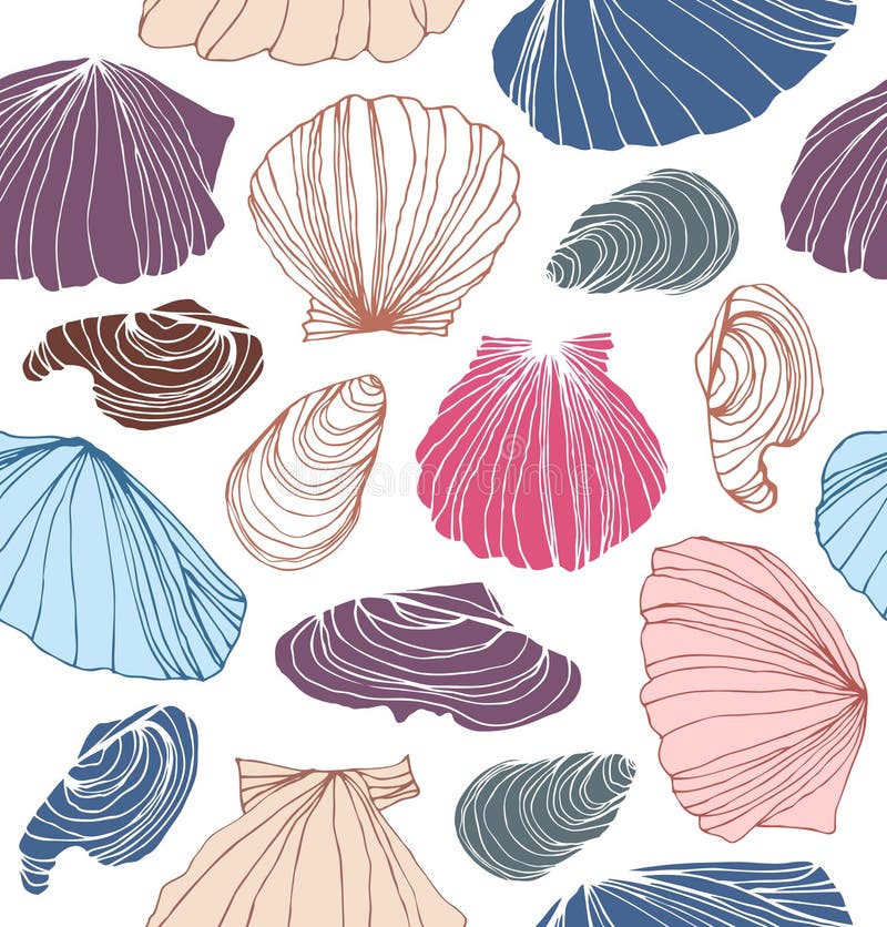 Seamless Marine Pattern with Shells. Beautiful Graphic Background with ...