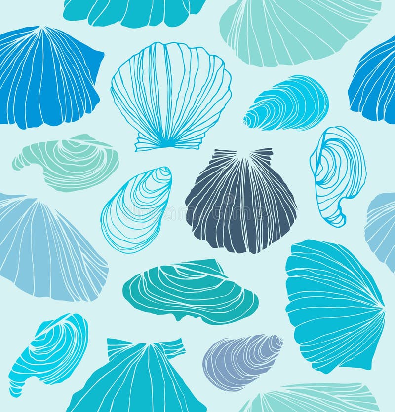 Light Blue Seamless Pattern with Shells Ocean Bac Stock Vector ...