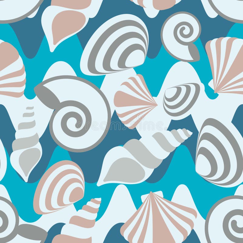 Seamless Marine Pattern. Waves and Seashells. for Fabric, Wallpaper ...