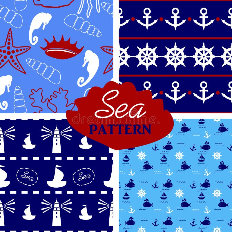 Seamless Marine Pattern in White, Blue, Red Colors Stock Vector ...