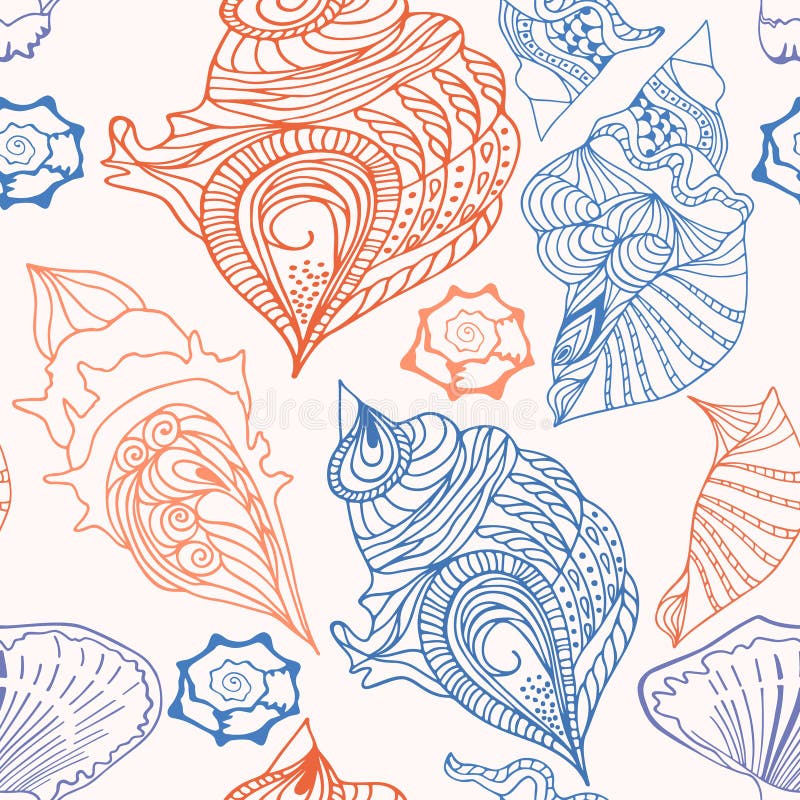 Seamless Marine Blue Sea Shell Pattern Stock Vector - Illustration of ...