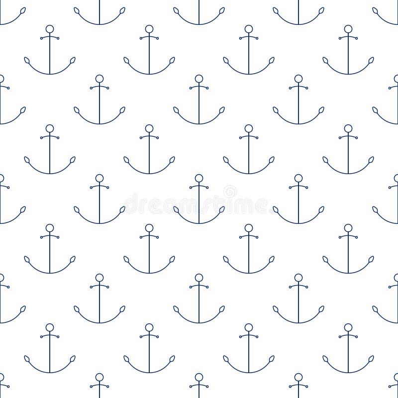 Seamless Maritime Pattern with Anchor , Line Style Stock Vector ...