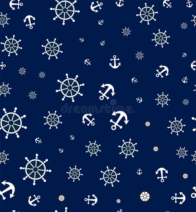 Seamless Maritime Pattern ,Blue Sailing Vessel and Anchor on a White ...