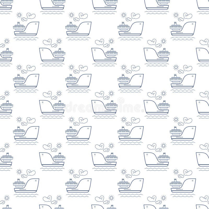Seamless Maritime Pattern with Ship, Line Style Stock Vector ...