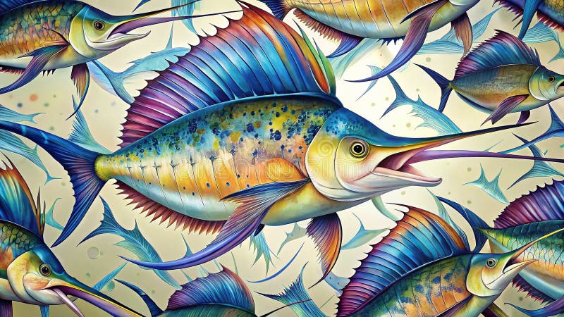 Seamless Marlin Fish Pattern a Vibrant Tropical Ocean Background for ...
