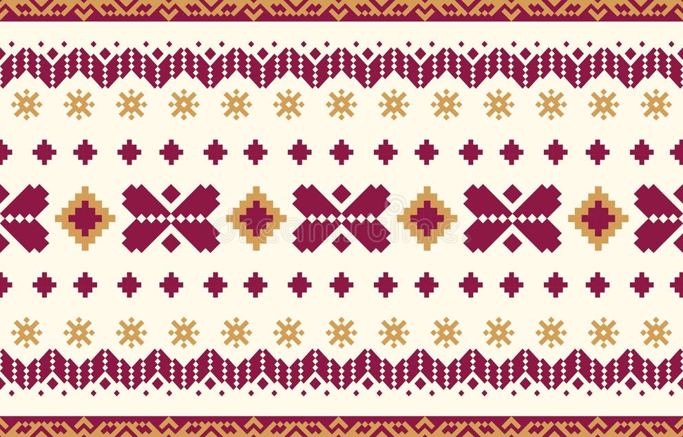 Seamless Maroon Gold Pixelated Ethnic Pattern Design Textile Fabric ...