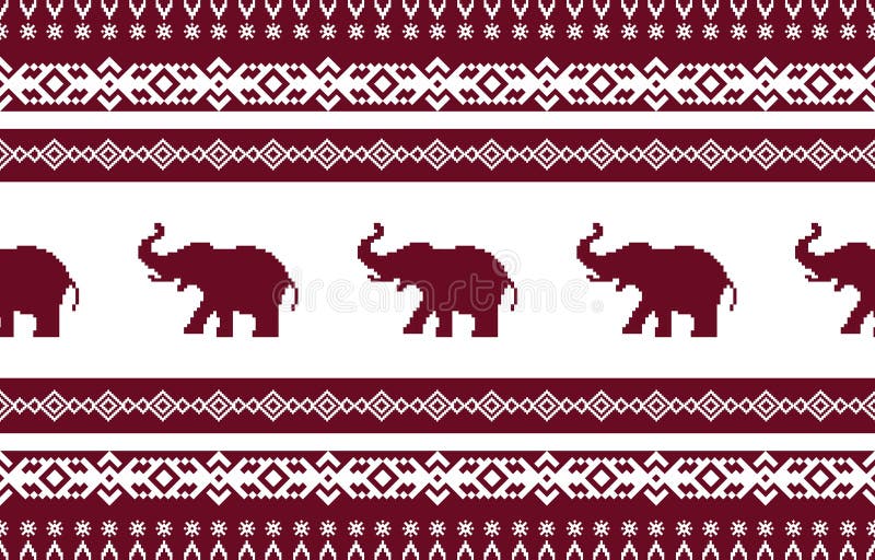 Seamless Maroon and White Elephant Pattern Traditional Ethnic Textile ...