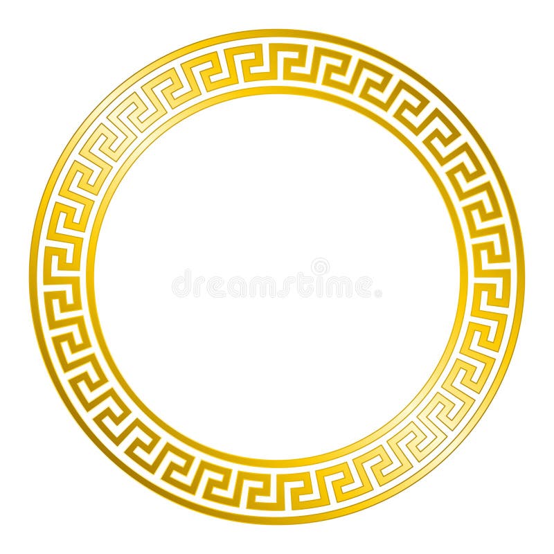 Simple Meander Pattern, Gold Colored Circle Frame and Decorative Border ...