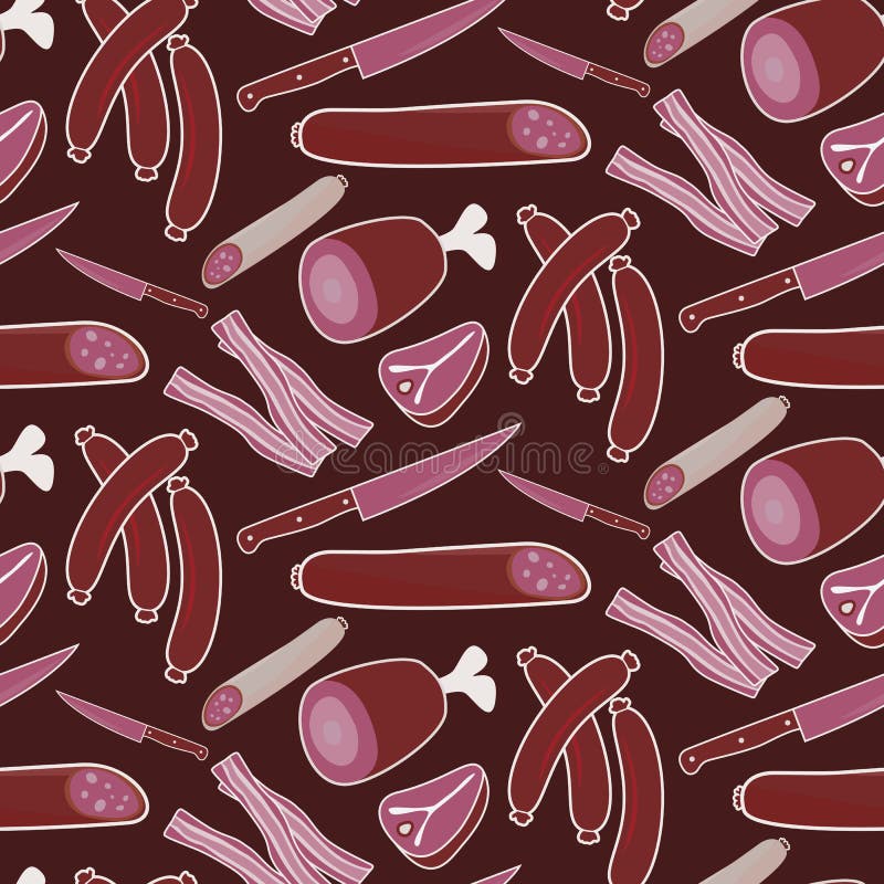 Seamless Meat Pattern on Brown Stock Vector - Illustration of burger ...