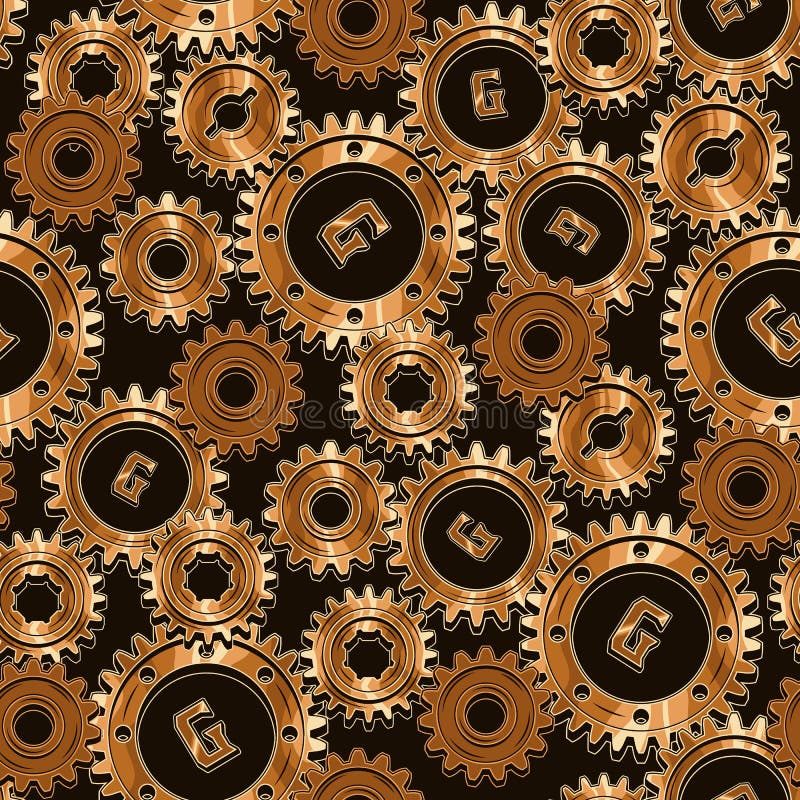 Seamless Mechanical Pattern with Rusty, Polished Bronze Machine Gears ...