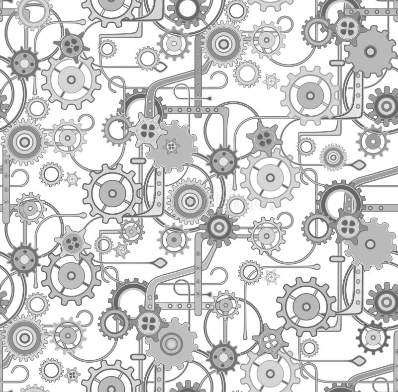 Mechanical Seamless Vector Background Pattern . Monochromatic. Gray ...