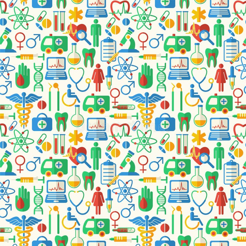 Seamless Medical Background with Line Style Blue Icons on White ...