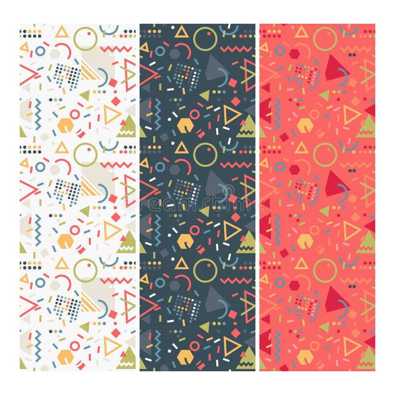 Seamless Memphis Design Pattern Set Stock Vector - Illustration of ...