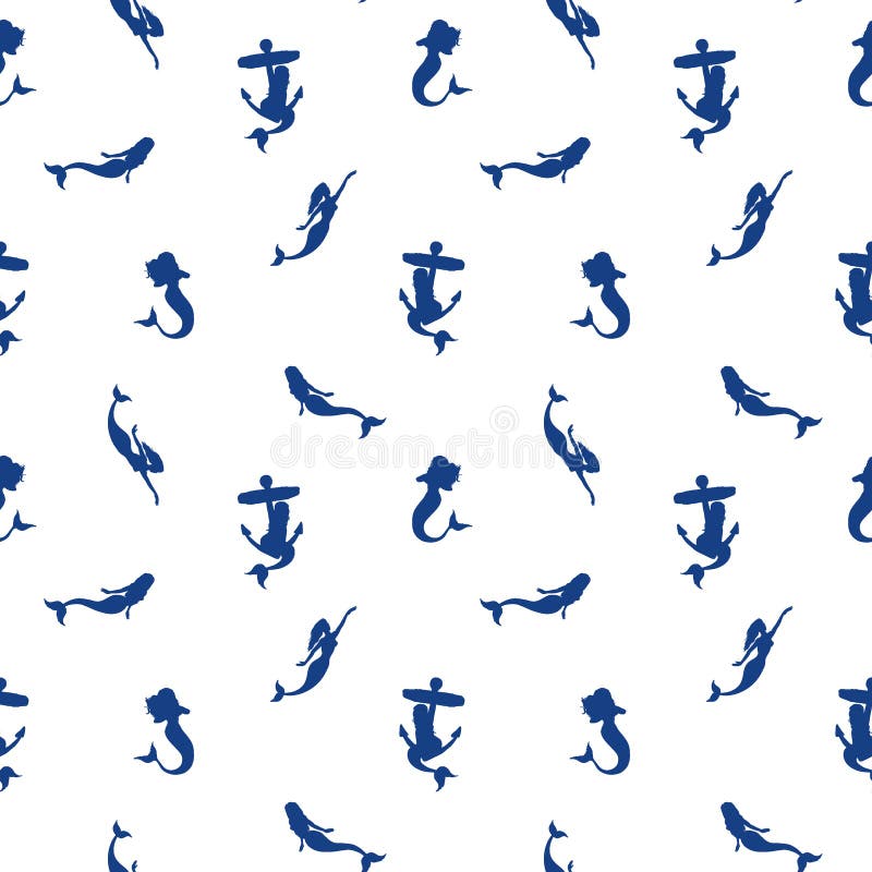 Seamless Mermaid Pattern. Vector Marine Background. Pattern with ...