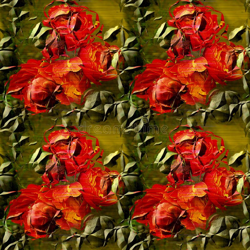 Seamless Metal Rusty Pattern with Stylized Roses Stock Illustration ...