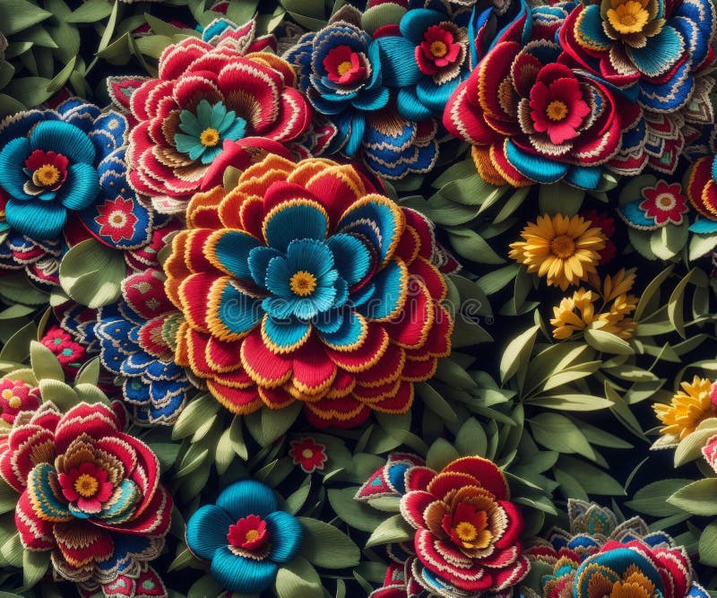Seamless Mexican Embroidery Flowers Hyper Realistic Pattern Stock ...