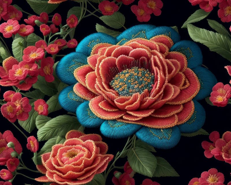 Mexican Embroidery Flowers Hyper Realistic Wallpaper Design Stock ...