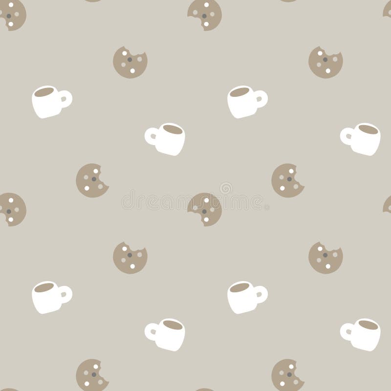 Seamless Minimal Cookie and Coffee Repeat Pattern in Brown Background ...