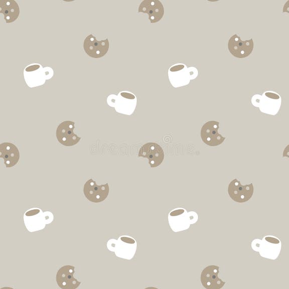 Seamless Minimal Cookie and Coffee Repeat Pattern in Brown Background ...