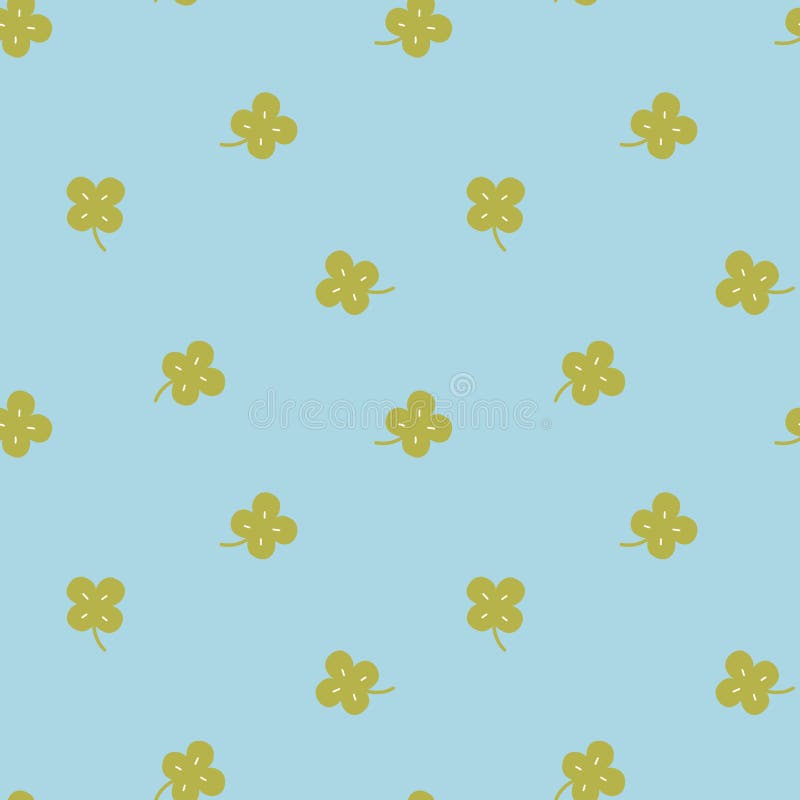 Seamless Minimal Four Leaf Clover Repeat Pattern in Blue Background ...