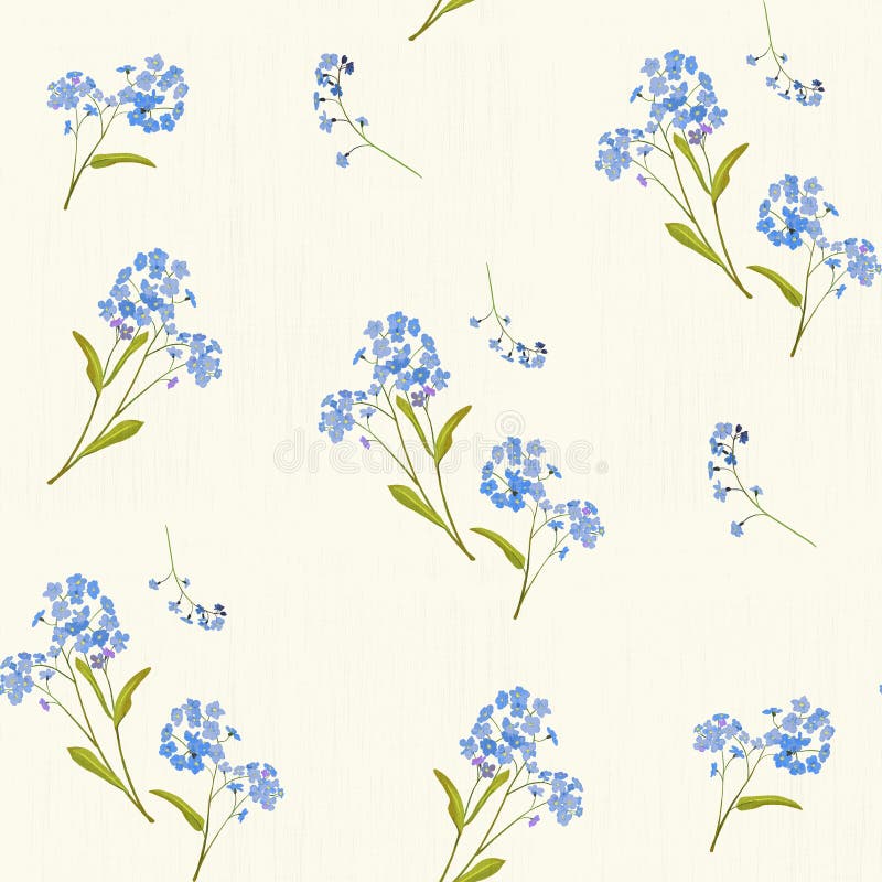 Seamless Minimal Pattern with Blue Forget-Me-Nots on Cream Background ...