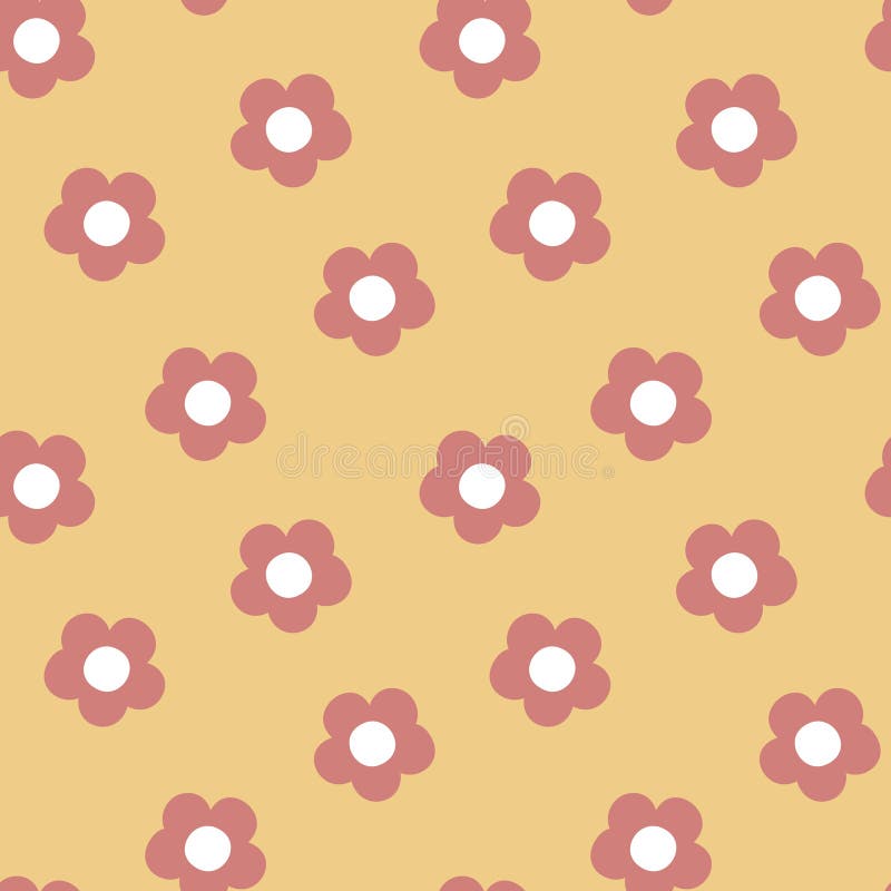 Seamless Minimal Red Flower Repeat Pattern in Yellow Background Stock ...