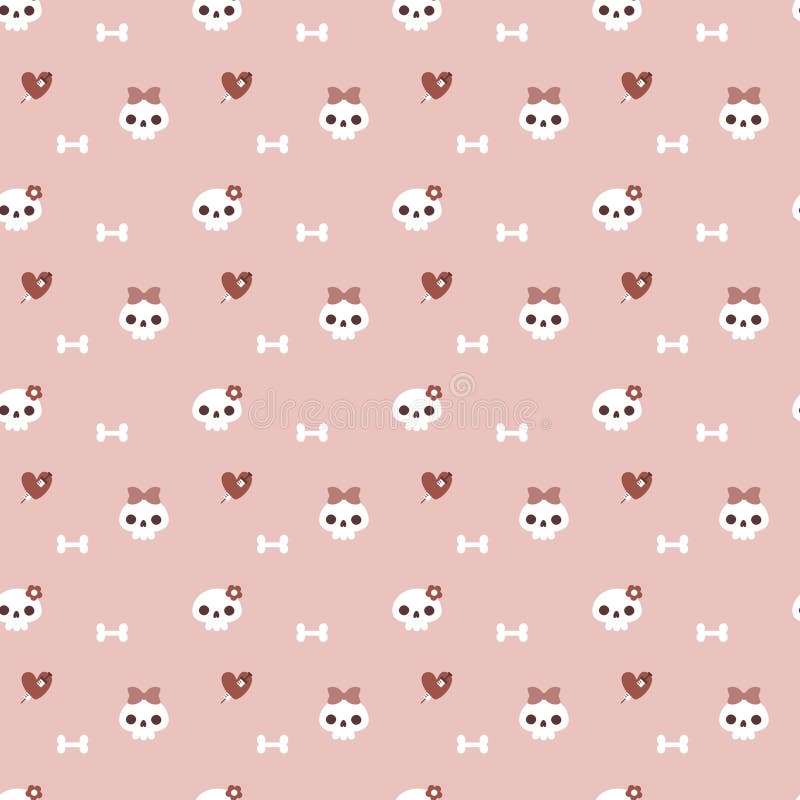 Seamless Minimal Skull and Bone Halloween Repeat Pattern in Pink ...
