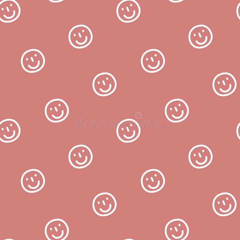 Seamless Minimal Smile Line Art Repeat Pattern in Red Background, Stock ...