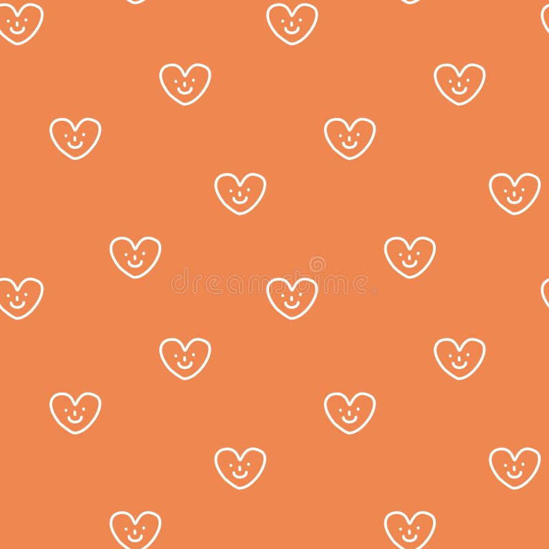 Seamless Minimal Smile Line Heart Repeat Pattern in Orange Background ...