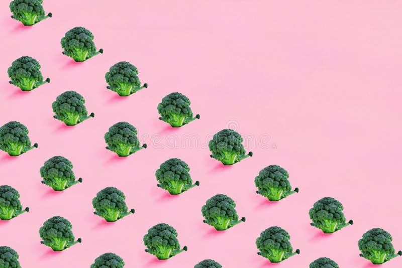 Seamless Minimalistic Pattern with Broccoli on a Pink Background. Stock ...