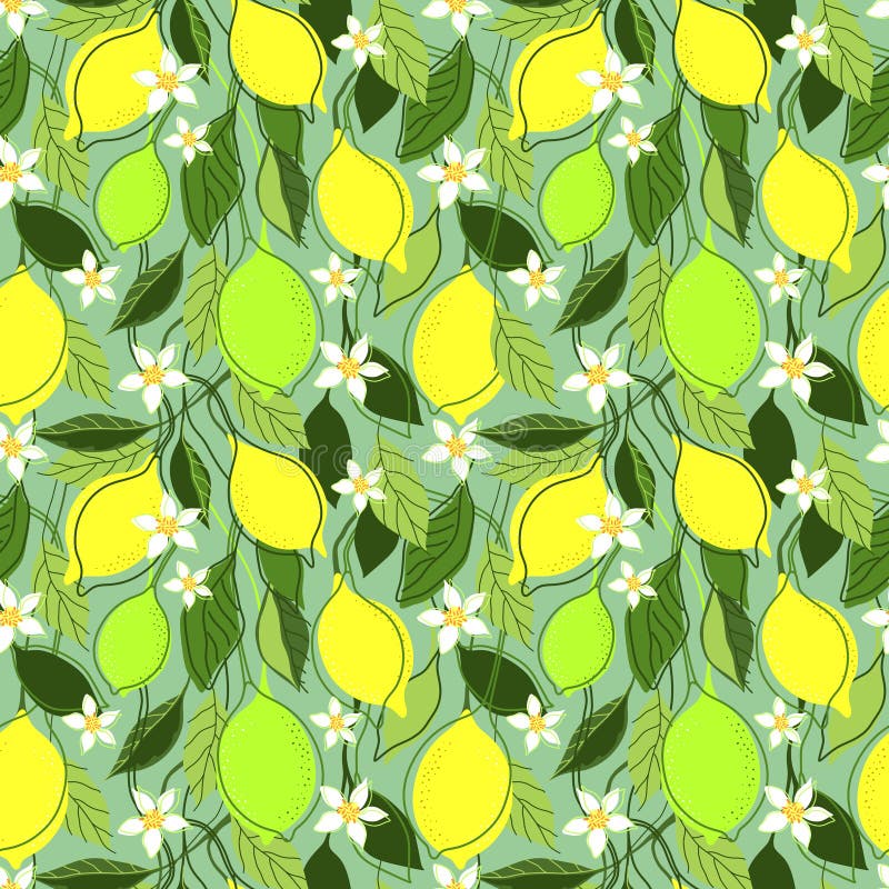 SEAMLESS MINT BACKGROUND with LEMON BRANCHES Stock Vector ...