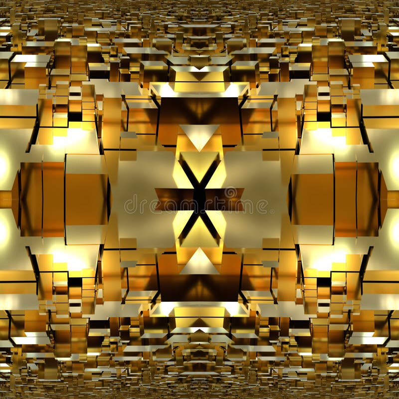 Seamless Mirrored Golden Texture of Futuristic City with Cubes. Golden ...