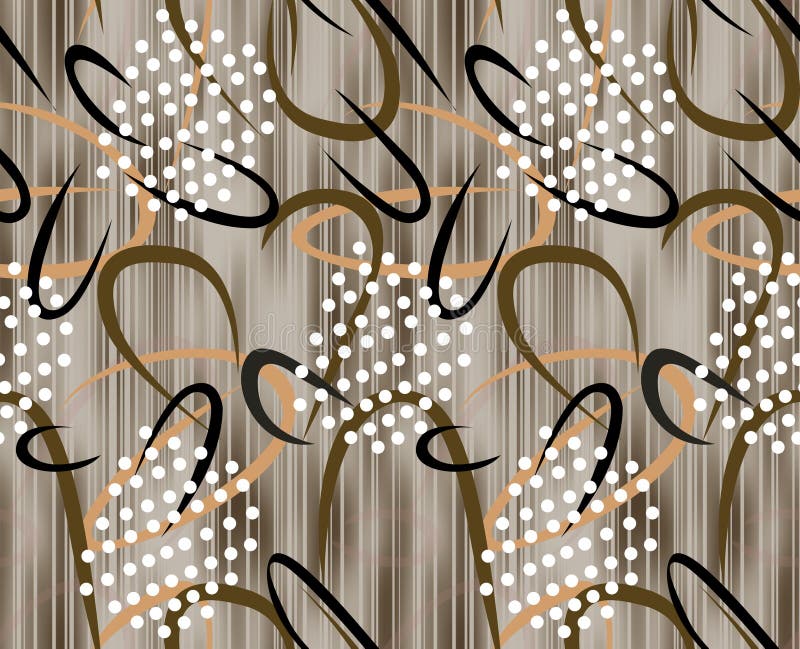 Seamless Modern Abstract Pattern, Colored Curves with Dots on Lined ...