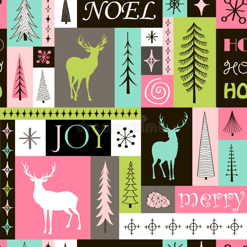 Seamless Modern Christmas Pattern with Firs, Snowflakes Stock Vector ...