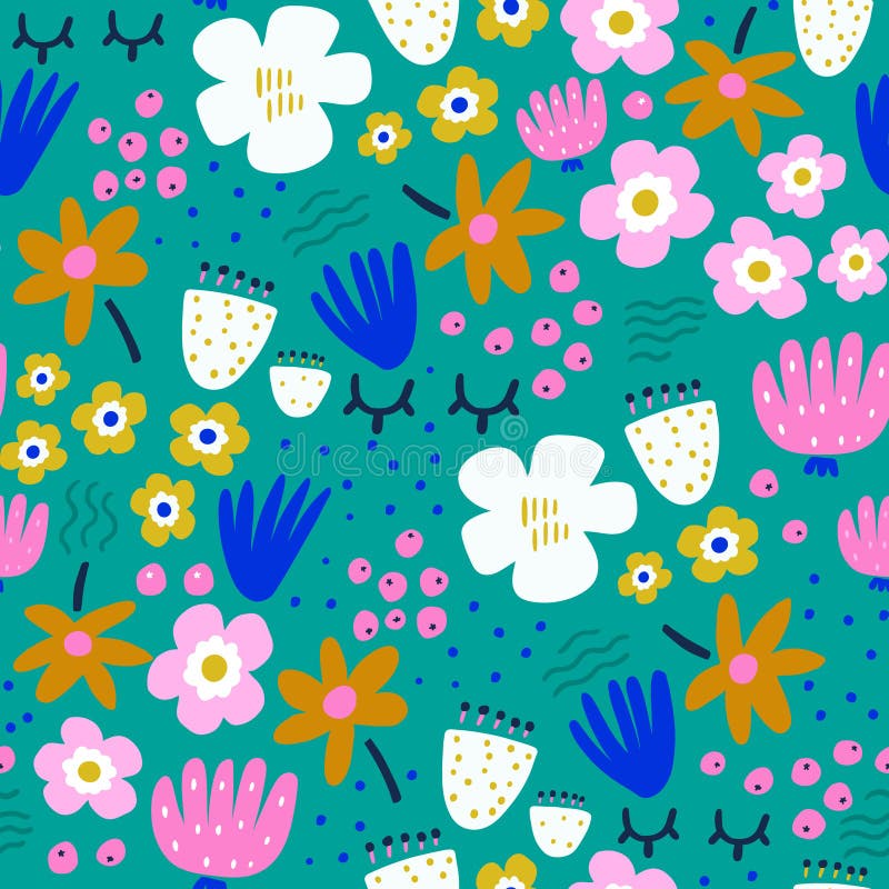 Seamless Modern Floral Pattern with Lashes. Creative Flower Abstract ...