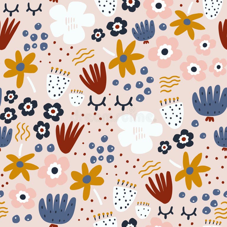 Seamless Modern Floral Pattern with Lashes. Creative Flower Abstract ...