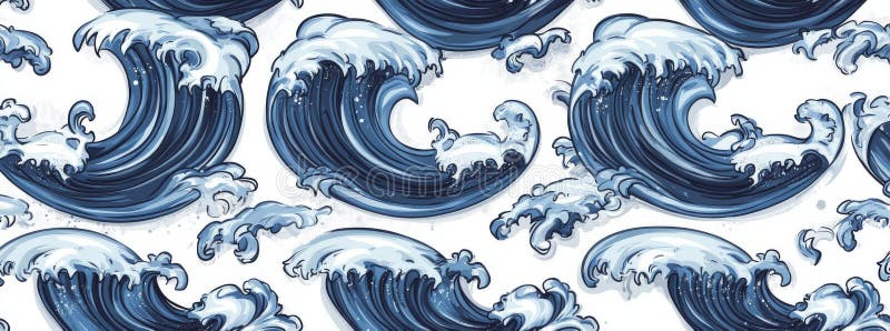 A Seamless Modern Illustration Featuring Japanese Water Waves Stock ...