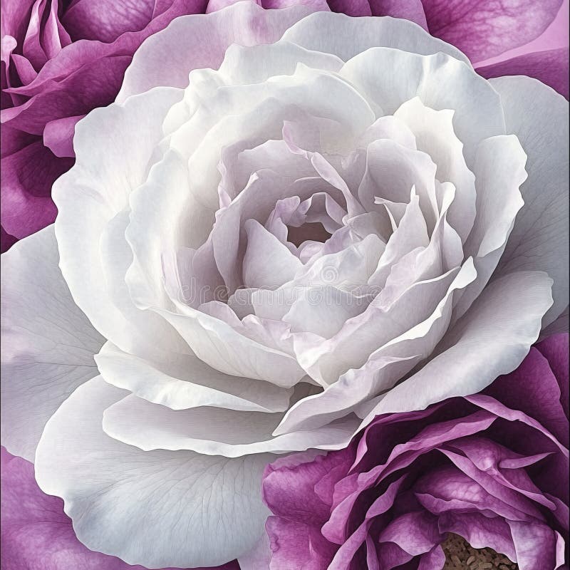 Seamless Modern Pattern with Outlined White Roses on a Pink Hue Stock ...