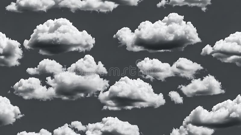 Seamless Monochrome Cloud Pattern, Dark Grey Sky Background, White Cumulus Clouds Texture Stock ...
