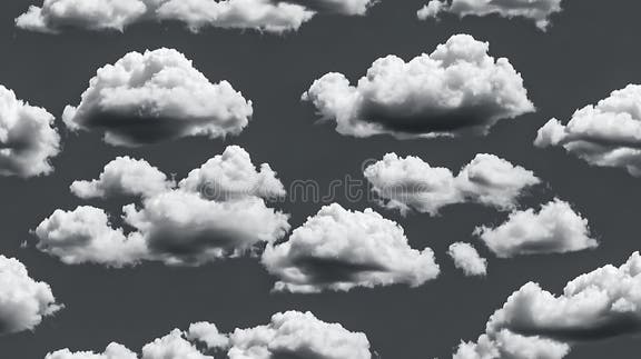 Seamless Monochrome Cloud Pattern, Dark Grey Sky Background, White Cumulus Clouds Texture Stock ...