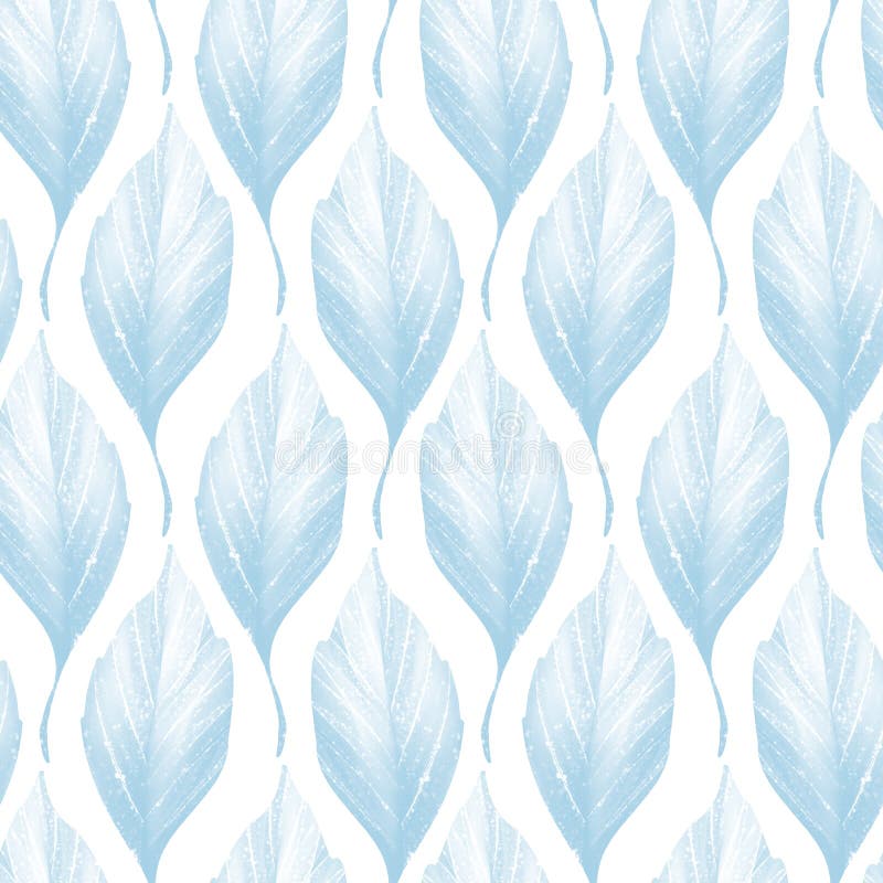 Seamless Monochrome Decorative Pattern with Blue Leaves on White Stock ...