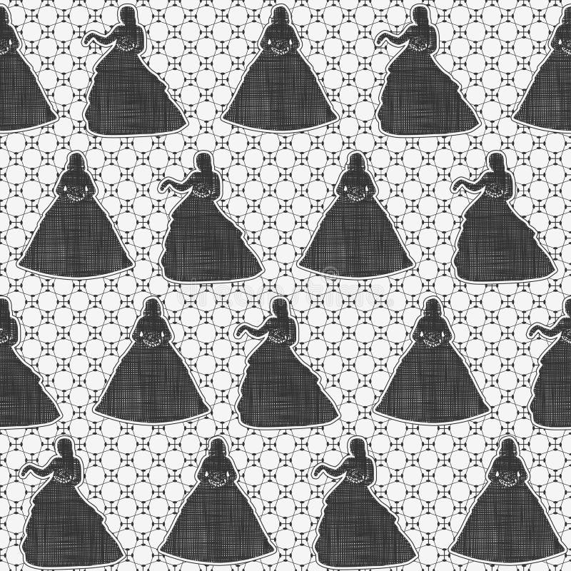 Seamless Monochrome Lace Pattern. Black Silhouette of a Bride on ...
