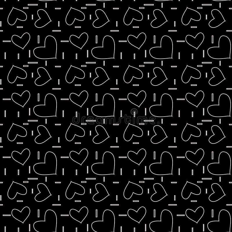 Seamless Monochrome Pattern with Hearts and Dots. Vector Repeating ...