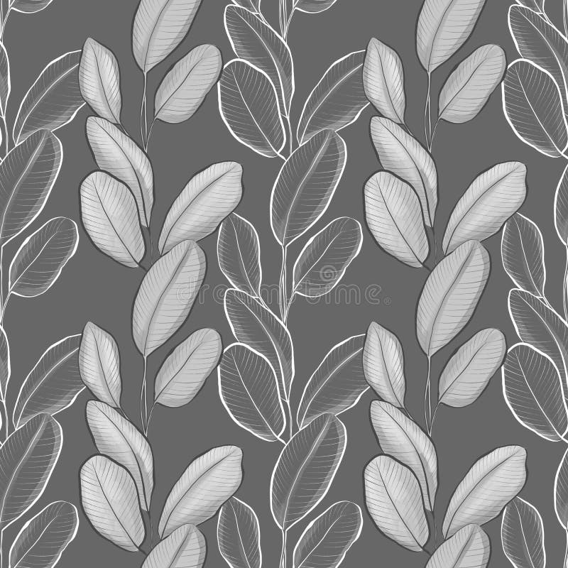 Seamless Monochrome Pattern with Leaves Stock Illustration ...
